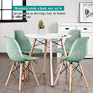 Giantex Set of 4 Modern Dining Chairs, Outdoor Indoor Shell PP Lounge Side Chairs with Mesh Design, Beech Wood Legs, Tulip Leisure Chairs, DSW Dining Chairs for Kitchen, Dining Room, Green