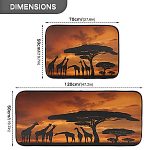 ALAZA Giraffe Sunrise African 2 Piece Kitchen Rug Floor Mat Set Runner Rugs Non-Slip for Kitchen Laundry Office 20" x 28" + 20" x 48"