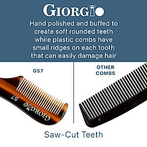 Giorgio G57 Extra Small Men's Fine Tooth Beard and Mustache Comb for Facial Hair Grooming and Styling. Wallet Pocket Comb Beard Comb for Men, Handmade, Saw-Cut and Hand Polished (2.75")