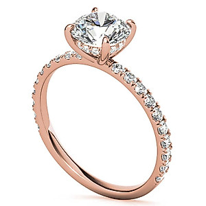 10K Solid Rose Gold Handmade Engagement Ring 1.00 CT Round Cut Moissanite Diamond Solitaire Wedding/Bridal Ring Set for Women/Her, Classic Ring Gifts for Her