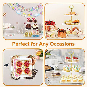 Hoedia 3 Tier Cupcake Stand Tower, White Plastic Cup Cake Holder for Dessert Table, Tiered Serving Tray for Tea Party, Baby Shower, Wedding and More (Square)