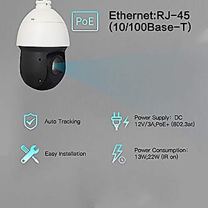 EmpireTech Outdoor 4MP 1/2.8" CMOS Starlight 25X Optical Zoom IR PTZ Smart AI IP Camera Support Auto-Tracking, PoE+,Perimeter Protection,Face Detection,Smart Capture PTZ Camera,PTZ494M-25X