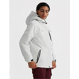 GEMYSE Women's Ski Snow Jacket Warm Winter Waterproof Coat Snowboard Rain Jacket Hooded Windproof Windbreaker（White,XX-Large）