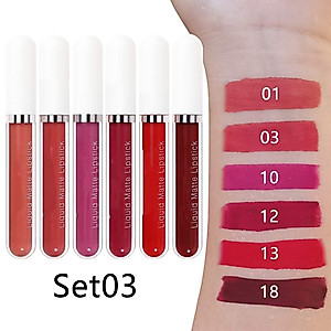 evpct CmaaDu 6Pcs Lipstick Matte Liquid Lipstick Lipgloss Set for Women, Dark Ruby Plum Wine Red Violet Purple Nude Beige Pink labiales mate 24 horas originales matte larga duracion 24 Hour Lipstick