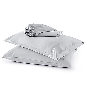 Bedsure Twin Sheets Grey for Kids - Polyester & Rayon Derived from Bamboo Cooling Bed Sheets, Deep Pockets Fits up to 16", Breathable, Wrinkle Free and Soft Twin Sheet & Pillowcase Sets