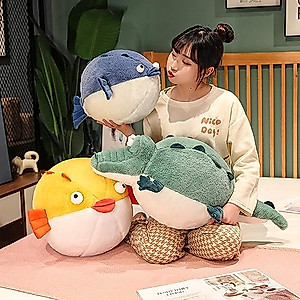 XIYUAN Crocodile Plush Toy Puffer Fish Doll, Stuffed Animal Toy Cushion Pillow, Crocodile Stuffed Animal, Boys and Girls Plush Doll Toy or Children's Gift (Blue, 18-Inch)