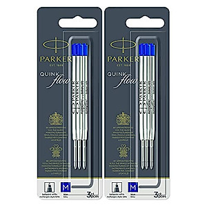 Parker QuinkFlow Ballpen Medium Point Blue Ink Refill Pack of 6-Refills(1782470)