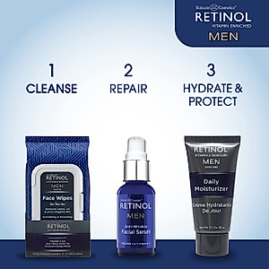 Retinol Men Facial Wipes Anti-Aging Cleansing Towelettes - Quickly cleanse face from sweat, oil and pore-clogging dirt without any heavy residue