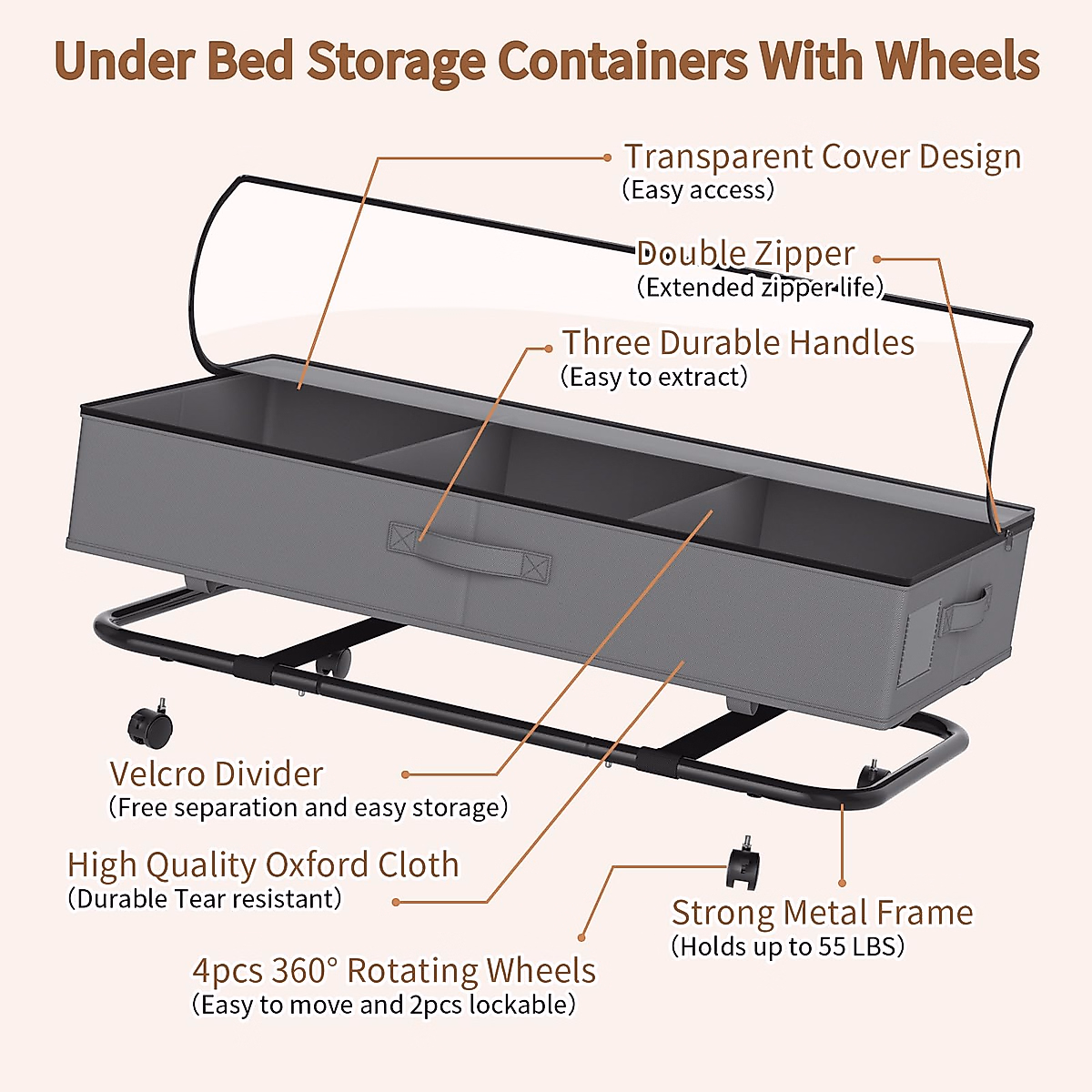 damynuo Under Bed Storage with Wheels - 2Pack Under Bed Storage Containers with Clear Lid and Handles, The Underbed Storage Bins Perfect for Under Bed Shoe Storage, Great Under Bed Drawers