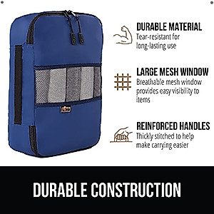 Gorilla Grip Laundry Basket and 3 Piece Packing Cubes, Laundry Basket Size 82L, Easy Carry Handles, Space Saving Travel Bags for Carry On in Multiple Sizes, Mesh Zipper, Both in Navy, 2 Item Bundle