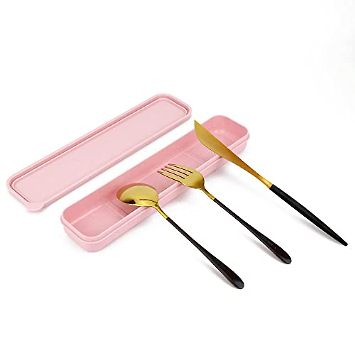 H H&J HUAJIAN Portable Simple Tableware Storage Box and Storage Bag for Knives, Forks, Spoons, Chopsticks, Straws Storage for Travel, Picnic, Camping, Office, School, Bento Box. (pink)