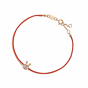 CHOW SANG SANG Promessa 18K Rose Gold 0.041 Carat (G-H Color, SI1-SI2 Clarity) Diamond Rabbit Bracelet with Red Thread for Women 92513B | 6.6", (17 CM)