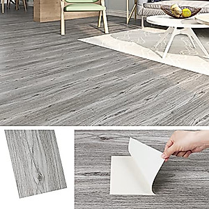 Livelynine 4-Tiles 6X36 Natural Grey Wood Vinyl Flooring Waterproof Peel and Stick Floor Tile Wood Look Vinyl Plank Flooring Removable Laminate Flooring Planks Tiles for Bathroom Kitchen Floors