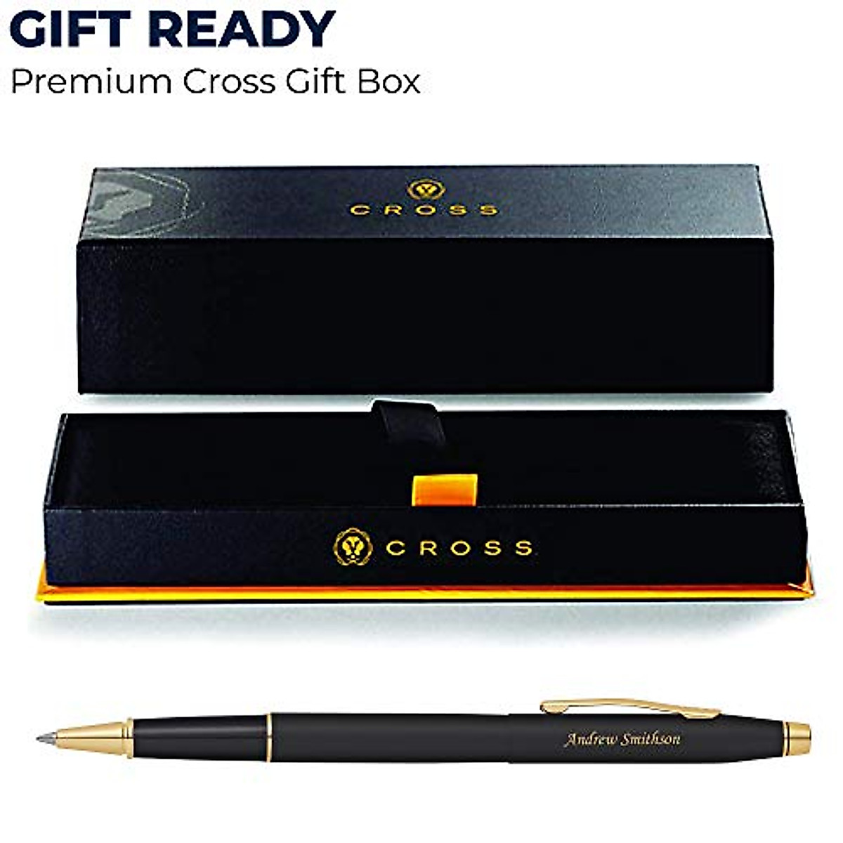 Dayspring Pens Cross Rollerball Pen | Engraved/Personalized Cross Classic Century Black Rollerball Pen with Gold Trim AT0085-110. Custom Laser Engraving of Your Personalized Gift Recipient's Name