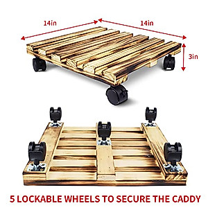 Plant stand with wheels-Rolling Plant Stand- Plant Caddy Wooden Stand wheel 1 Packs Heavy Potted Planter Stand 14 Inch Potted Plant Stand with Wheels,Outdoor Plant Stand Solid Plant Caddy (14inch)