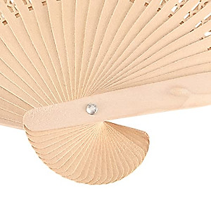 JAPCHET 60 Pack 8 Inch Sandalwood Fan, Vintage Wooden Hand Held Folding Fan, Hollow Carved Handheld Fans for Wedding Decor, Dancing, Birthday Gift, Photo props