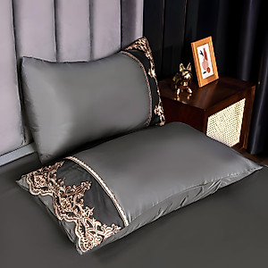 Maschringer 6 Luxury Satin King Size Duvet Cover and Pillow Set Grey King Duvet Covers(U.S. Standard) Perfect for Wedding or Romantic Nights. Cooling and Soft Bedding