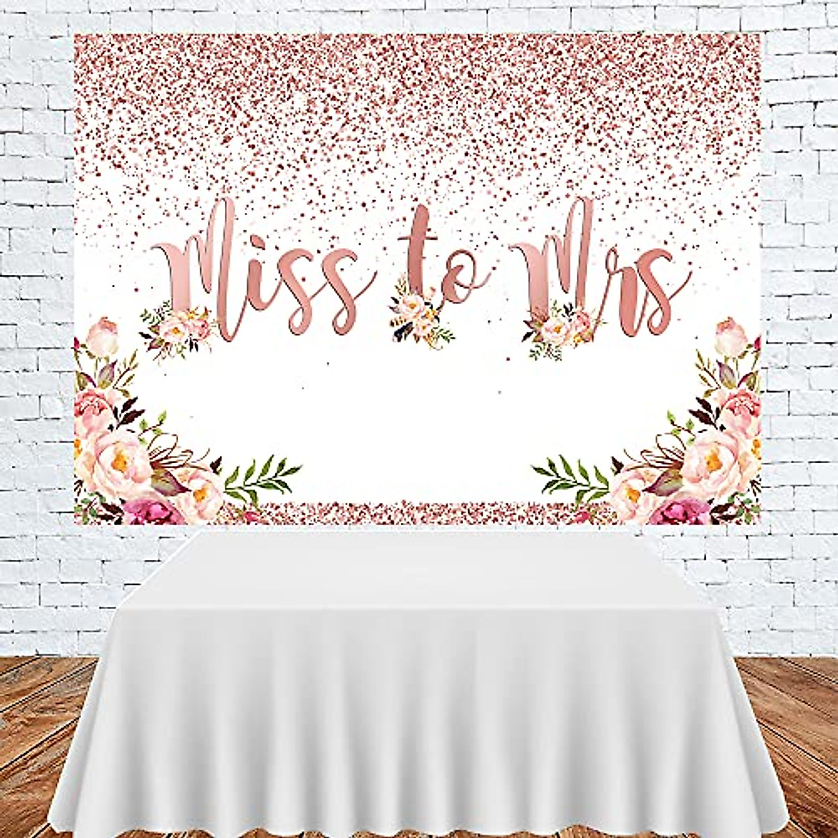 Lofaris Rose Gold Miss to Mrs Bridal Shower Photography Backdrop Pink Floral Glitters Confetti Wedding Bride to Be Engagement Photography Background Party Banner Photo Booth Prop 7x5ft