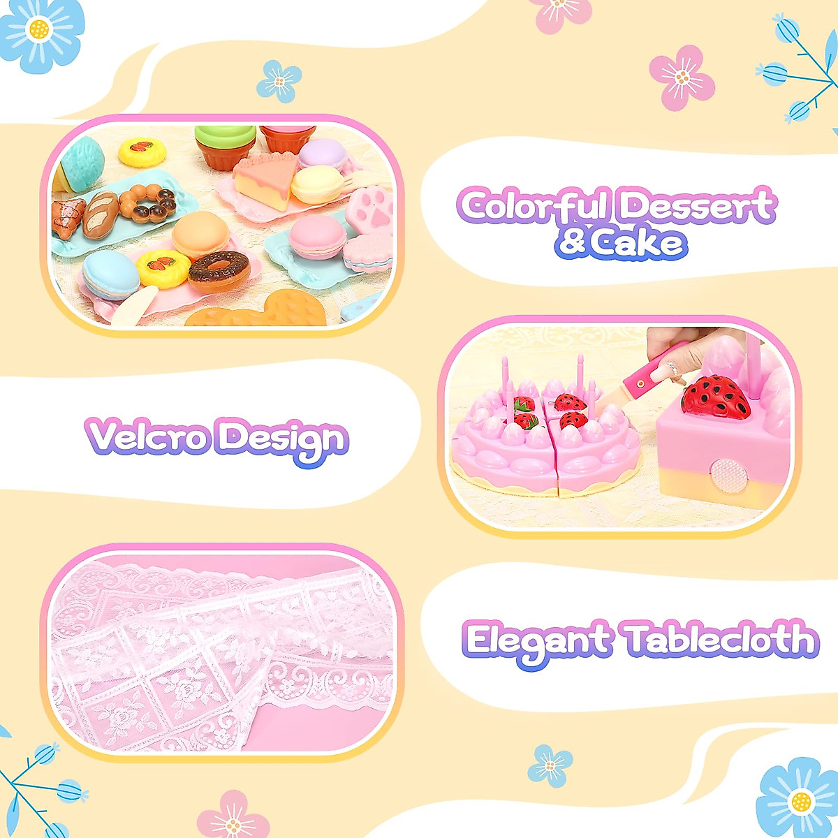 Tagitary Tea Party Set for Little Girls,Toys Tea Set Princess Pretend Play Toys,Including Dessert Cookies Teapot Cups Tablecloth and Carrying Case,Learning Toys Birthday Party Gift for Toddlers