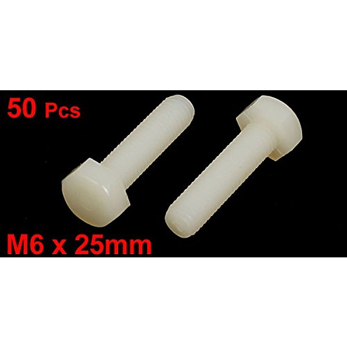 uxcell M6 x 25mm Full Thread Nylon Metric Hex Head Cap Screw Bolt 50 Pcs