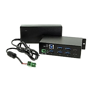 Coolgear USB-C 7 Port Hub 2X Type-C 5X Type-A - DIN Rail - Power Adapter