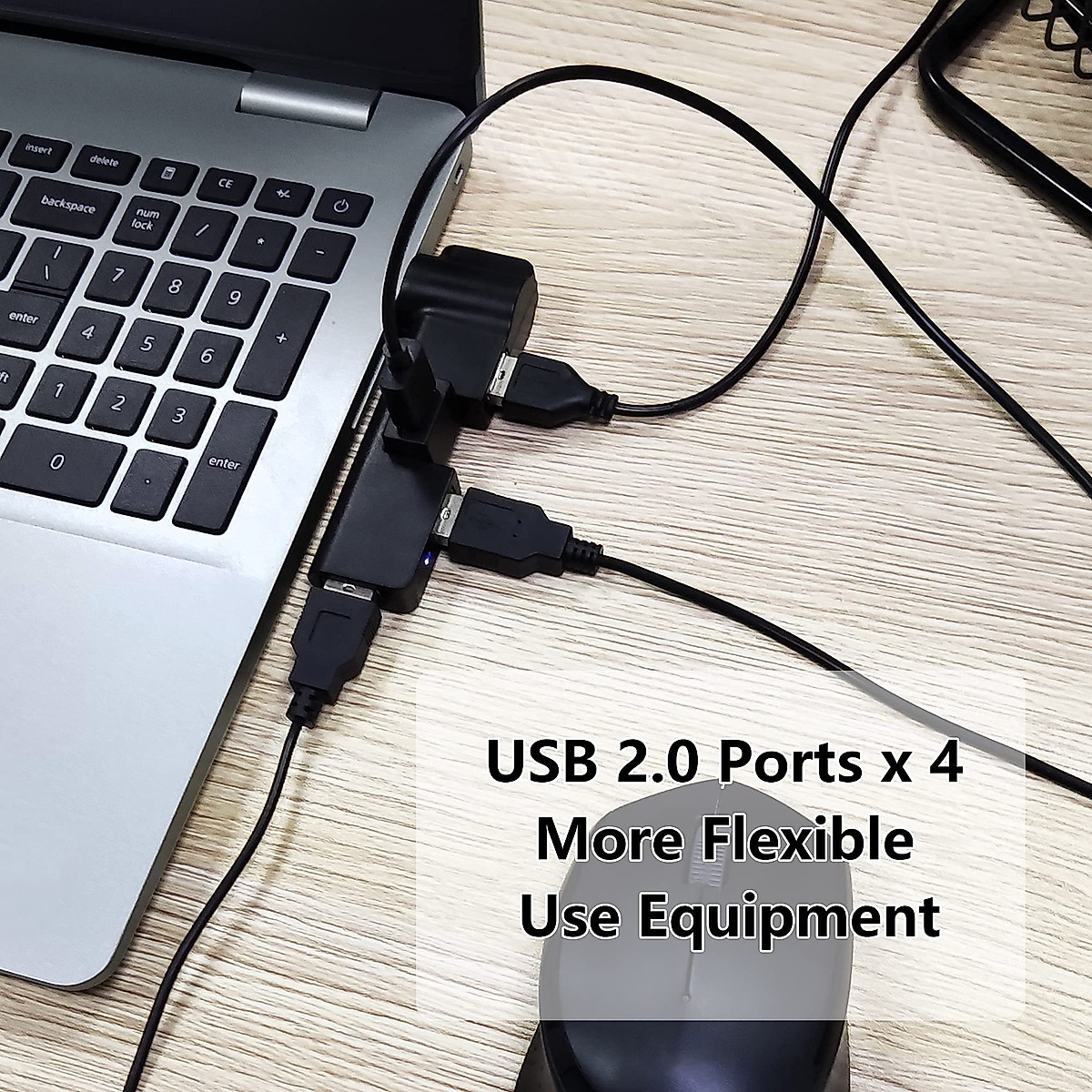 RIIEYOCA 4 Port USB 2.0 Hub, 90°/180° Degree rotatable USB Expansion allocator, for PC, Laptop, Keyboard, Mouse, Hard Drives and Other USB 2.0 Adapter(Black)