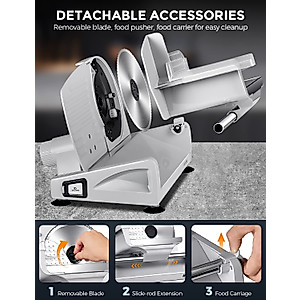 MIDONE Meat Slicer 200W Electric Deli Food Slicer with Two Removable 7.5’’ Stainless Steel Blade, Adjustable Thickness for Home Use, Child Lock Protection, Silver