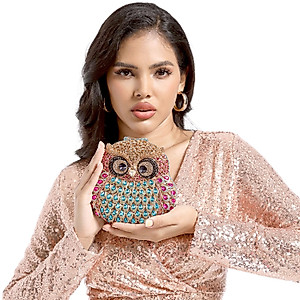 Boutique De FGG Multicoloured Owl Crystal Clutch Bag Animal Evening Handbags Women Formal Party Rhinestone Clutch Purse, Small