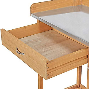 Topeakmart Outdoor Potting Bench Table Work Station Garden Planting with Cabinet & Drawer & Top Shelf & Lower Shelf Natural Wood