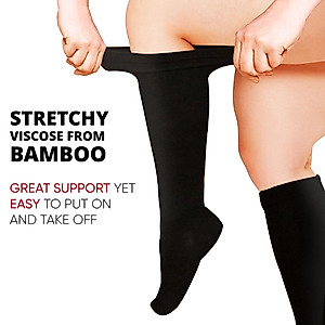 BAMS Plus Size Compression Socks Wide Calf XL XXL XXXL – Graduated Knee-High Support, Viscose from Bamboo Easy-On/Easy-Off (Black, 2X-Large)