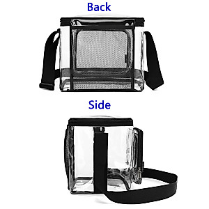 FlowFly Clear Lunch Bag Adult Large Heavy Duty Transparent Stadium Approved Lunch Box for Women and Men with Adjustable Shoulder Strap, Front Zipper Pocket, Clear