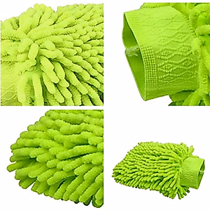 NICEMOODS Car Wash Mitt 2 Pack Premium Chenille Microfiber Wash Mitt Thickened for Car Cleaning Mitts Tools for Winter (Green x2)