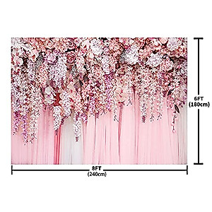 ABLIN 8x6ft Floral Backdrop Girl Pink Rose Flower Wall Decor Romantic Bridal Shower Wedding Anniversary Photo Background Floral Party Decorations Dessert Cake Table Banner Props