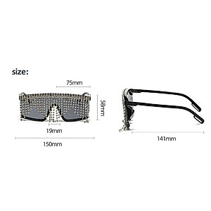 willochra Flat Top tassel Sunglasses Rhinestone Sun Glasses Diamond Party Eyeglasses Shades for Women UV400 (black)