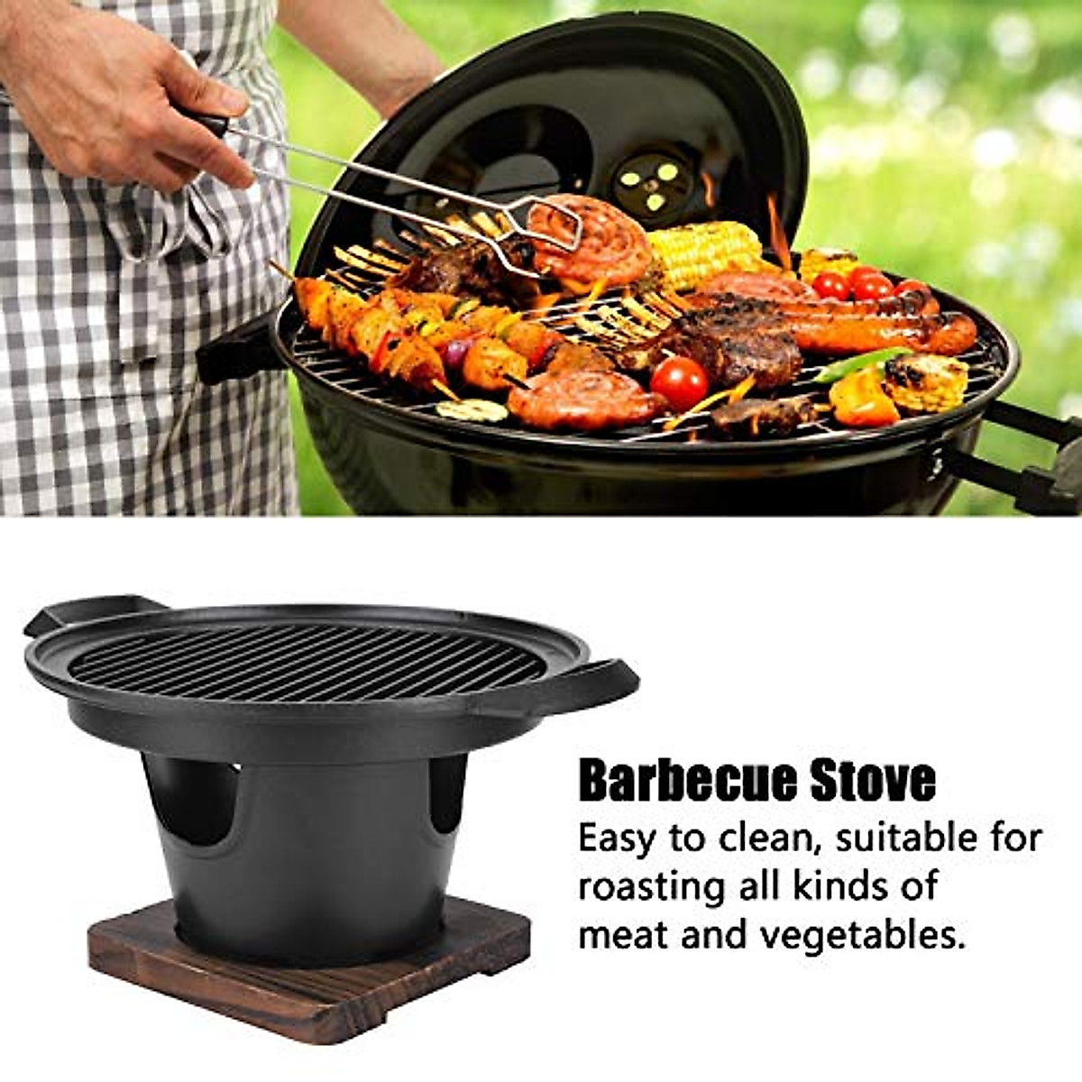 Barbecue Charcoal Grill, Household Portable Mini Smokeless BBQ Stove, 26x21x12.5cm Grill ,Heavy Duty Round with Thickened Plated Steel Grates for Outdoor Cooking Camping Picnics Beach