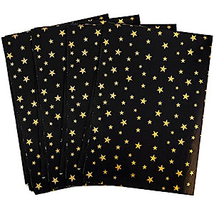MR FIVE 100 Sheets Black with Gold Star Tissue Paper Bulk,20" x 14",Black Gold Star Tissue Paper for Gift Bags,Star Tissue Paper for Gift Wrapping,Birthday,Weddings,Holiday
