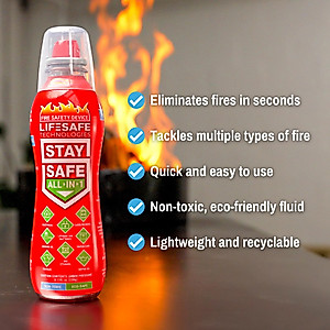 LifeSafe Technologies StaySafe All-in-1 Portable Fire Extinguisher - Compact & Easy to Use, for Home, Kitchen, Car, Garage, Boat, Non-Toxic & Eco-Friendly, Tackles 10 Types of Fire, Pack of 3