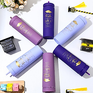 Blushtier 6 Pcs Class of 2025 Graduation Gifts Bulk 16oz Matte Graduation Cups 2025 Inspirational Tumbler with Lid and Straw Plastic Drinking Tumbler for Teen High School Grad Party Favors (Purple)