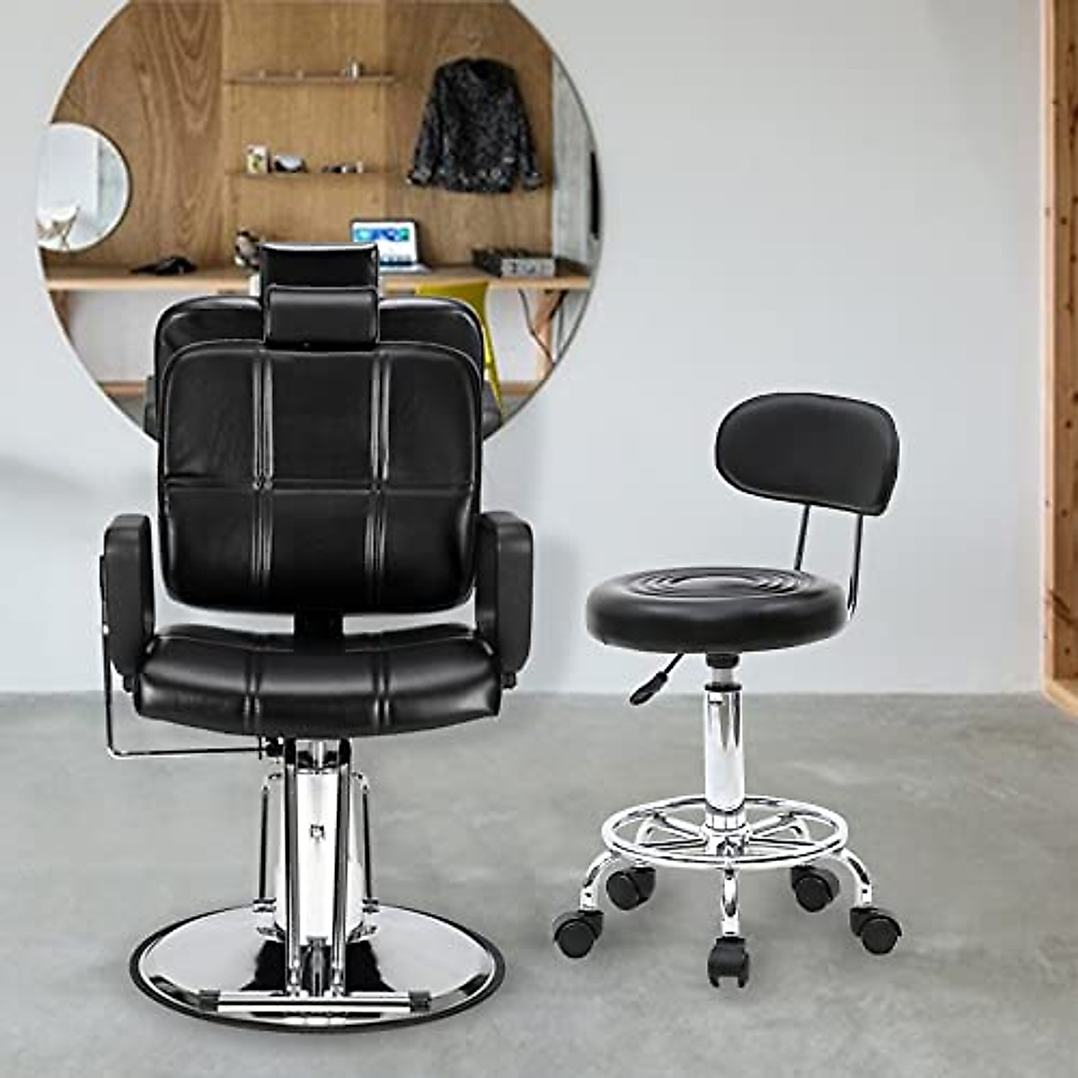 Henf Multi-Purpose Salon Massage Stool with Back Cushion and Wheels Rolling Adjustable Hydraulic Office Drafting Chairs Facial Spa Tattoo Stools Chairs,Black