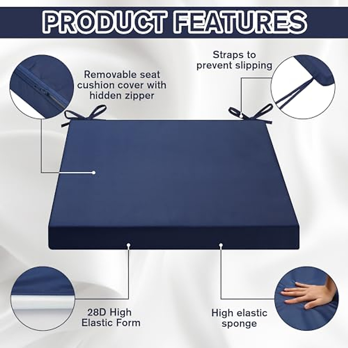 Kigley 10 Pack Outdoor Chair Cushions for Patio Furniture 17 x 17 x 2 Inch Waterproof Outdoor Patio Chair Seat Memory Foam Cushion Square Corner Seat with Ties(Navy Blue)