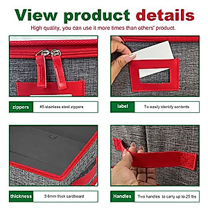VERONLY Platter Storage Case Stackable - Christmas China Storage Containers, with Hard Lid Height of 5.3'' Padded Surfaces - Structured Top, Bottom and Sides, 4 Felt Dividers Included (Grey and Red)