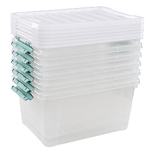 Yuright 6 Pack 35 Quart Latching Bin, Storage Box with Lid, Clear Plastic Storage Tote