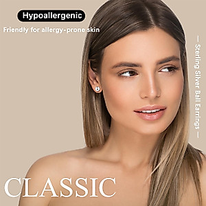 18K White Gold Plated Sterling Silver Ball Stud Earrings 3mm-8mm Options, Simple Polished Ball Studs Hypoallergenic Jewelry (3mm)