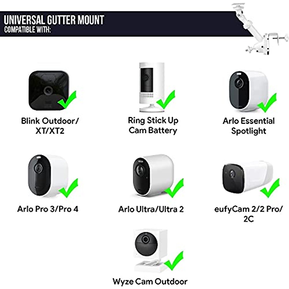 Wasserstein Bundle - Bulb Socket with Arlo Charging Cable & White Gutter Mount for Security Camera and Solar Panel Compatible with Arlo Ultra/Ultra 2, Arlo Pro 3/Pro 4 (Camera NOT Included)