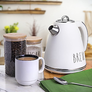 Rae Dunn Electric Water Kettle - Stainless Steel Coffee Maker, 1.5 Liter Tea Kettle, Electric Hot Water Kettle with Automatic Shut Off Boil-Dry Protection, 1500 Watt Boiling Power (Cream)