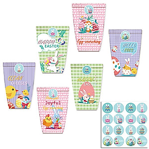 Happy Easter Stickers 500Pcs 1.0 Inch Easter Label Stickers with 8 Style Happy Easter Egg Bunny Rabbit Design Self-Adhesive Seal Sticker Roll for Envelope Gift Box Cards Easter Party Decorations