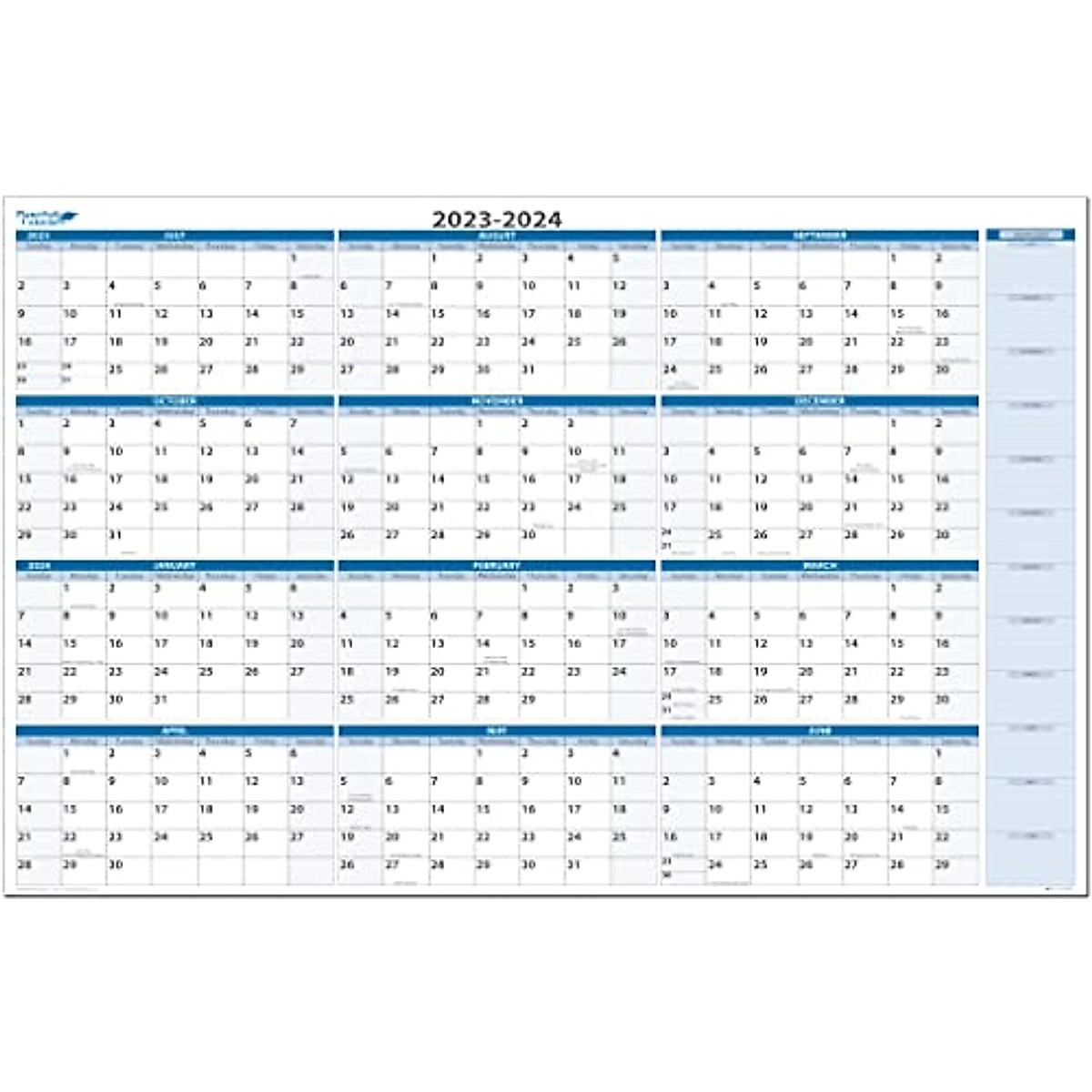 PlanetSafe Calendars Horizontal Sky Blue July 2023 to June 2024 Fiscal/Academic Year 12 Month Wall Calendar 36 x 56- Large Dry & Wet Erasable with Next Year Planner -Great for Office & Projects