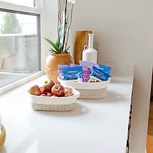 NaturalCozy 5-Piece Rectangle Storage Basket Set- Natural Cotton Rope Woven Baskets for Organizing! Small Basket for Montessori, Baby Nursery, Dog Toy Baskets, Cat Toy Box, Bathroom Organization Bin