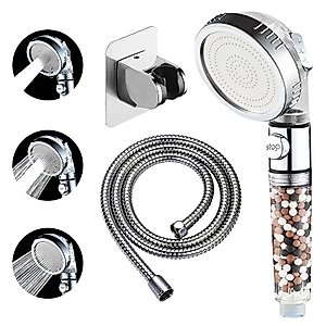 KAIYING Filtered Shower Head with On Off Switch, High Pressure Handheld Showerhead with Beads, Detachable Filter Showerhead with 5Ft Hose, Self Adhesive Bracket