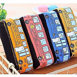 Pencil Bag, Pencil Case, Kawaii Pencil Pouch, Large Capacity Canvas Pen Bag, School Bus Shape Pencil Bag(blue)